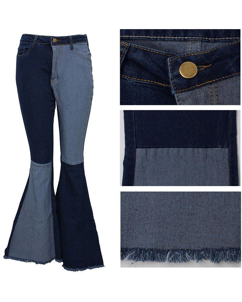 Paneled Denim Stretch Flared Pants – Snazzyin